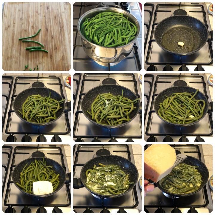 Fagiolini in padella con stracchino e menta - La mimosa rosa